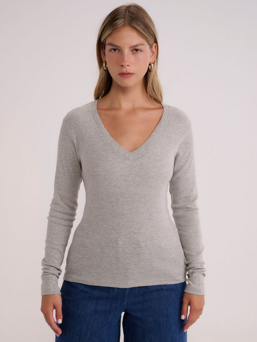 BASIC V NECK RIB-WOMEN